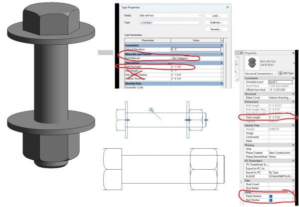 Generic 3D Bolt with Nut and Optional Washers - modlar.com