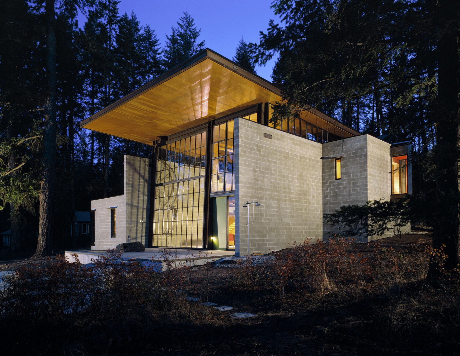 Chicken Point Cabin - Exterior at Night - modlar.com