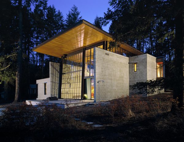 Chicken Point Cabin - Exterior at Night - modlar.com
