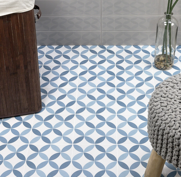 Norwalk Floor Deco Blue 8x8 Matte Porcelain Tile - modlar.com